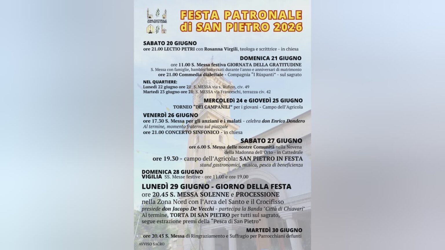 Tante iniziative per la festa di San Pietro a Sampierdicanne a Chiavari ...